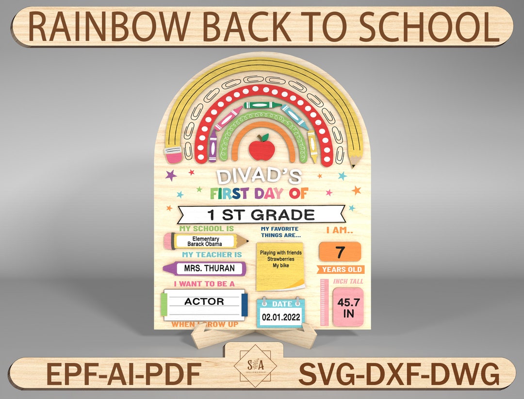 Personalized Rainbow Back to School Sign Svg ,custom Kids School Board ...