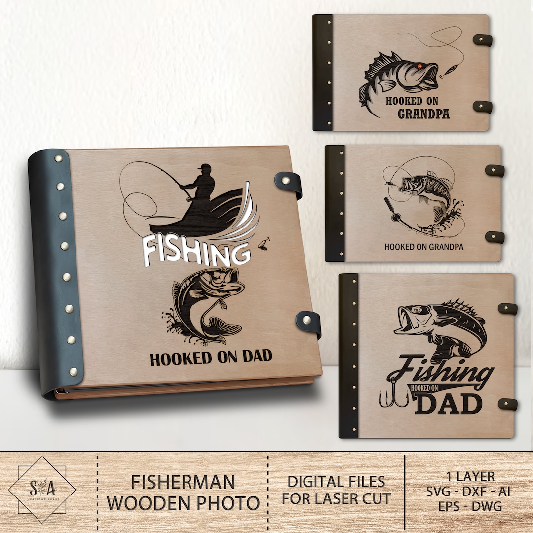 Fisherman Wooden Photo Album With Fish, Book for Fishing or Hunting ...