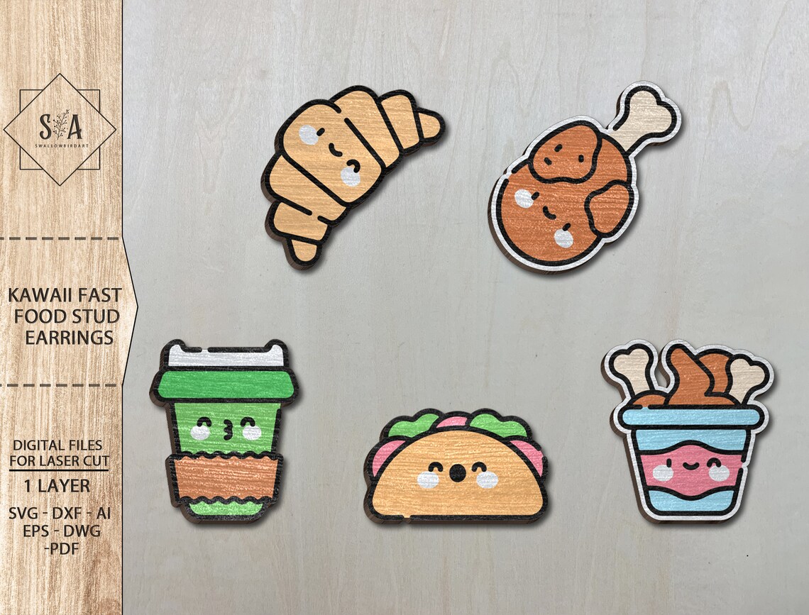 Food Stud Earrings Bundle SVG Glowforge Files Laser Cut - Etsy