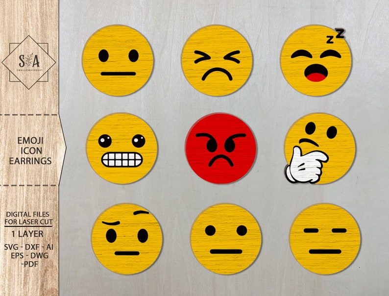 Emoji Stud Earrings Bundle SVG Icon Stud Earrings laser - Etsy