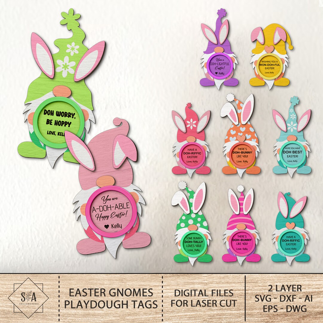 Bundle Easter Gnomes Playdough Tags Svg, Gnomes Bunny Gift ,gnomes ...
