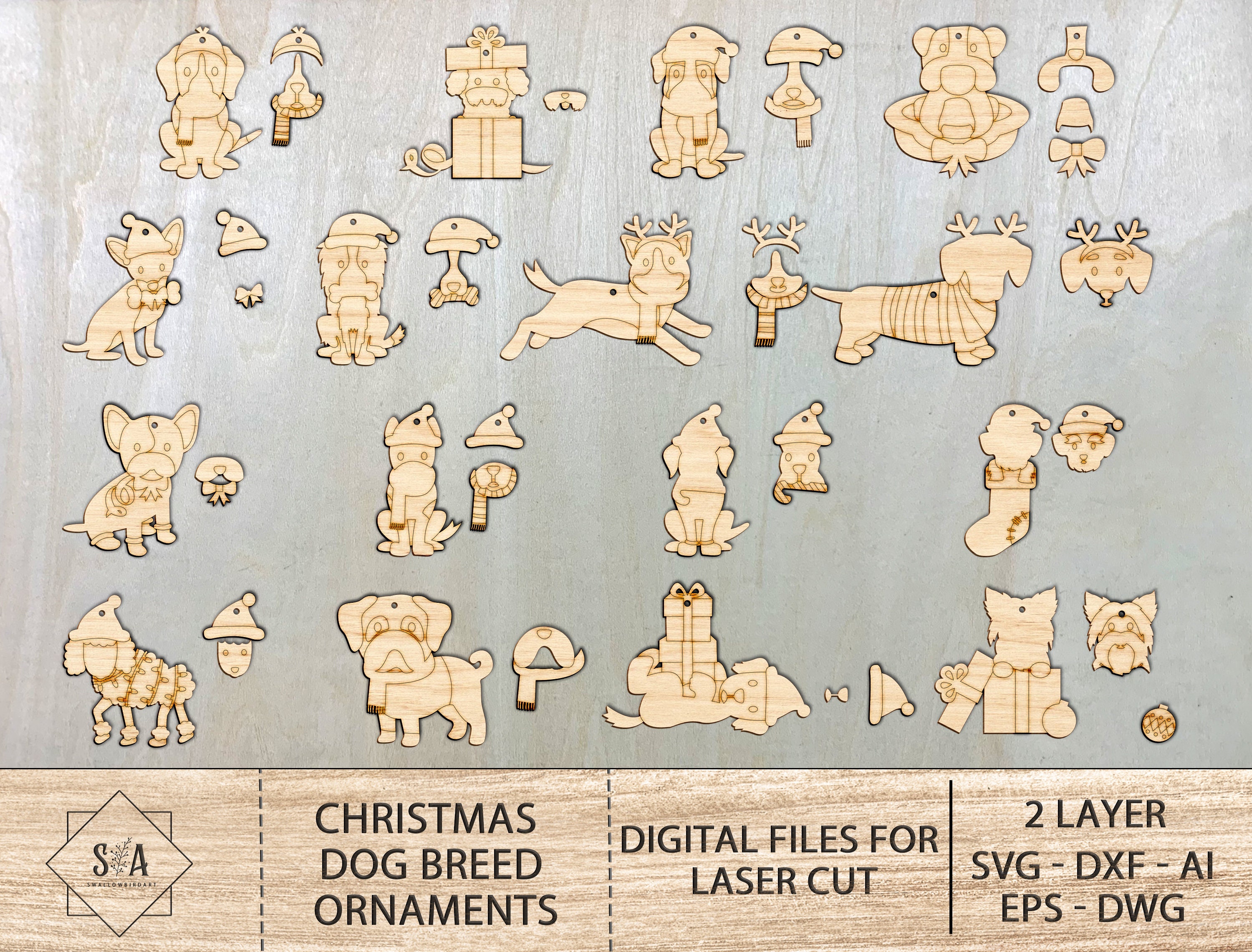 Christmas Dogs Ornaments Bundle SVG, Animal Ornaments, ,merry Christmas ...