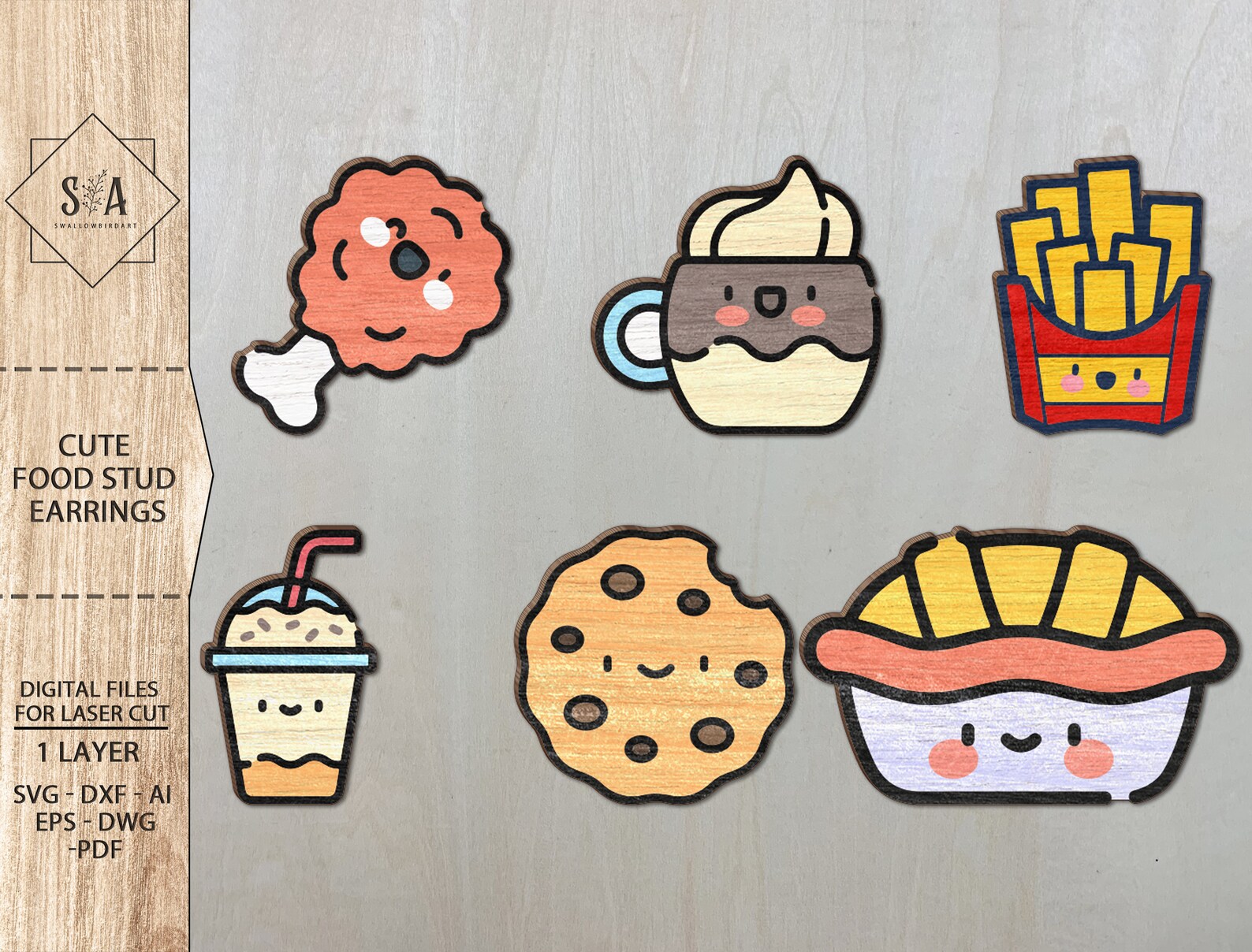 Food Stud Earrings Bundle SVG Glowforge Files Laser Cut - Etsy