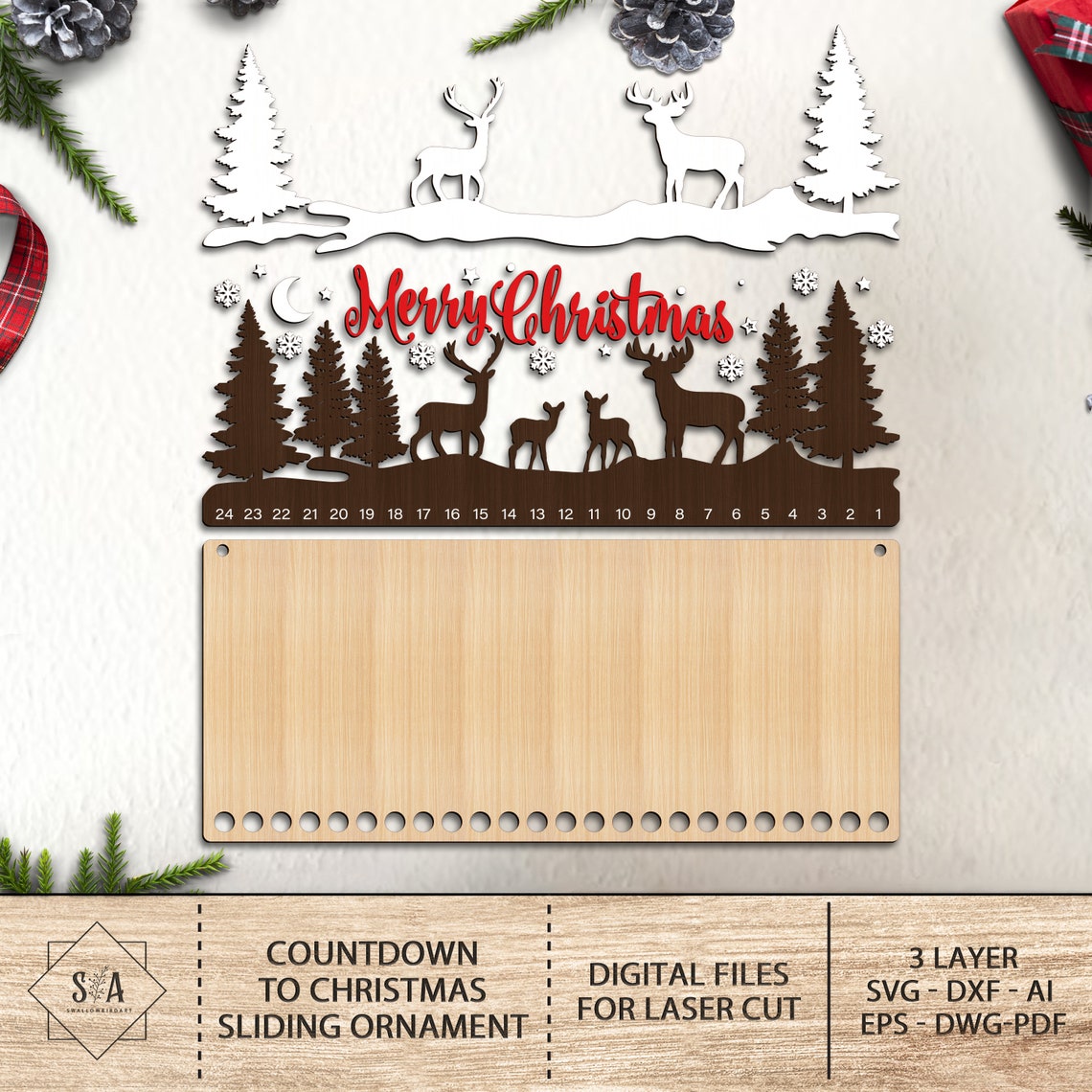 Christmas Reindeer and Tree Countdown Calendar Svg, Candy Cane ...