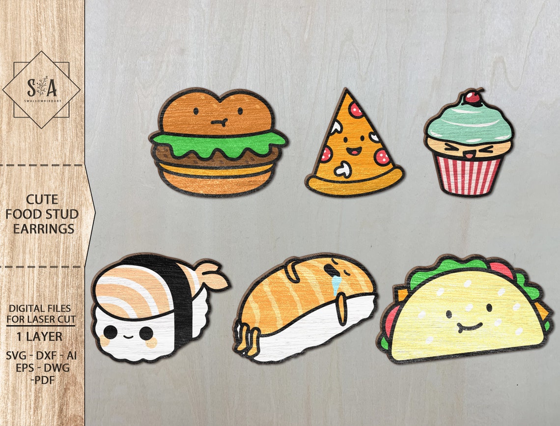 Food Stud Earrings Bundle SVG Glowforge Files Laser Cut - Etsy