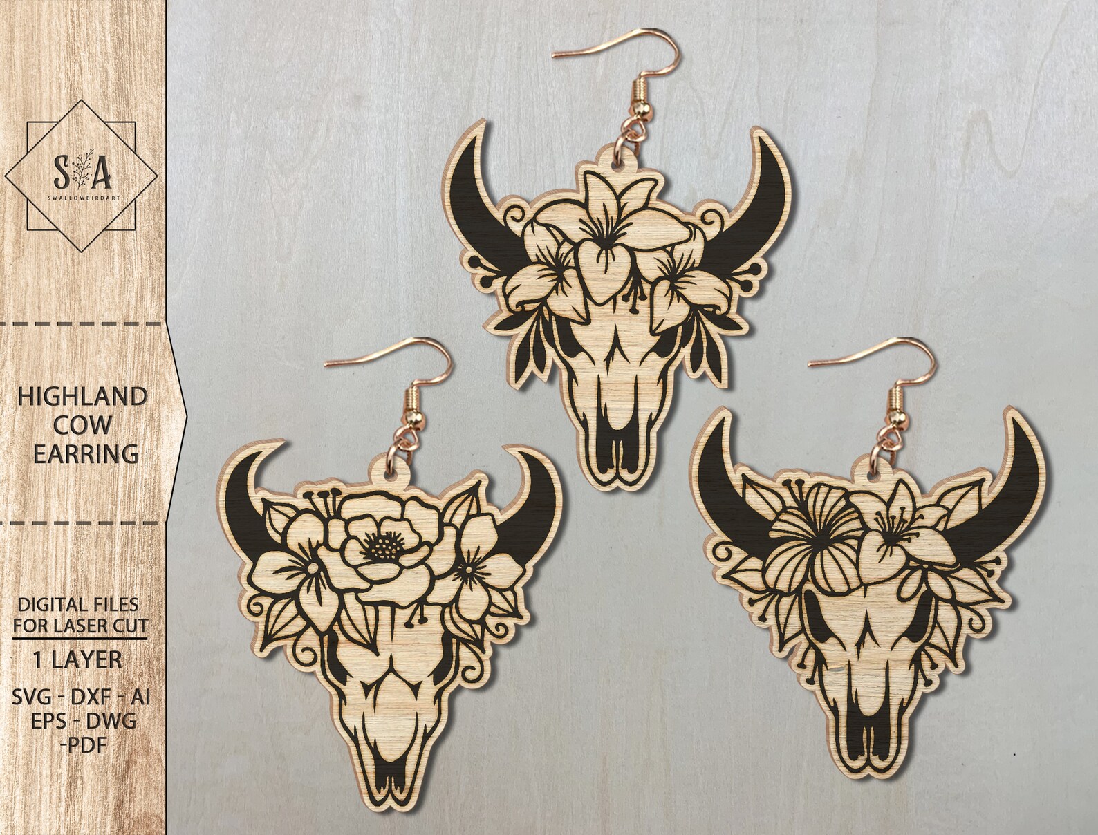 Highland Cow Earring Bundle SVG Farm Animal Earrings Laser - Etsy