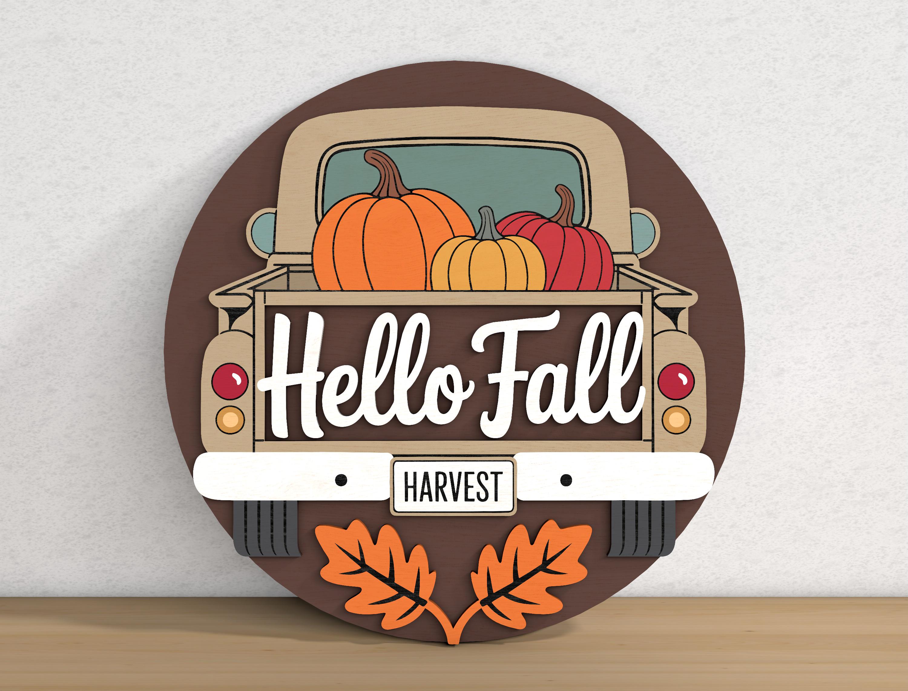 Fall Door Hanger SVG Bundle, Autumn Round Sign Laser Cut Files ...