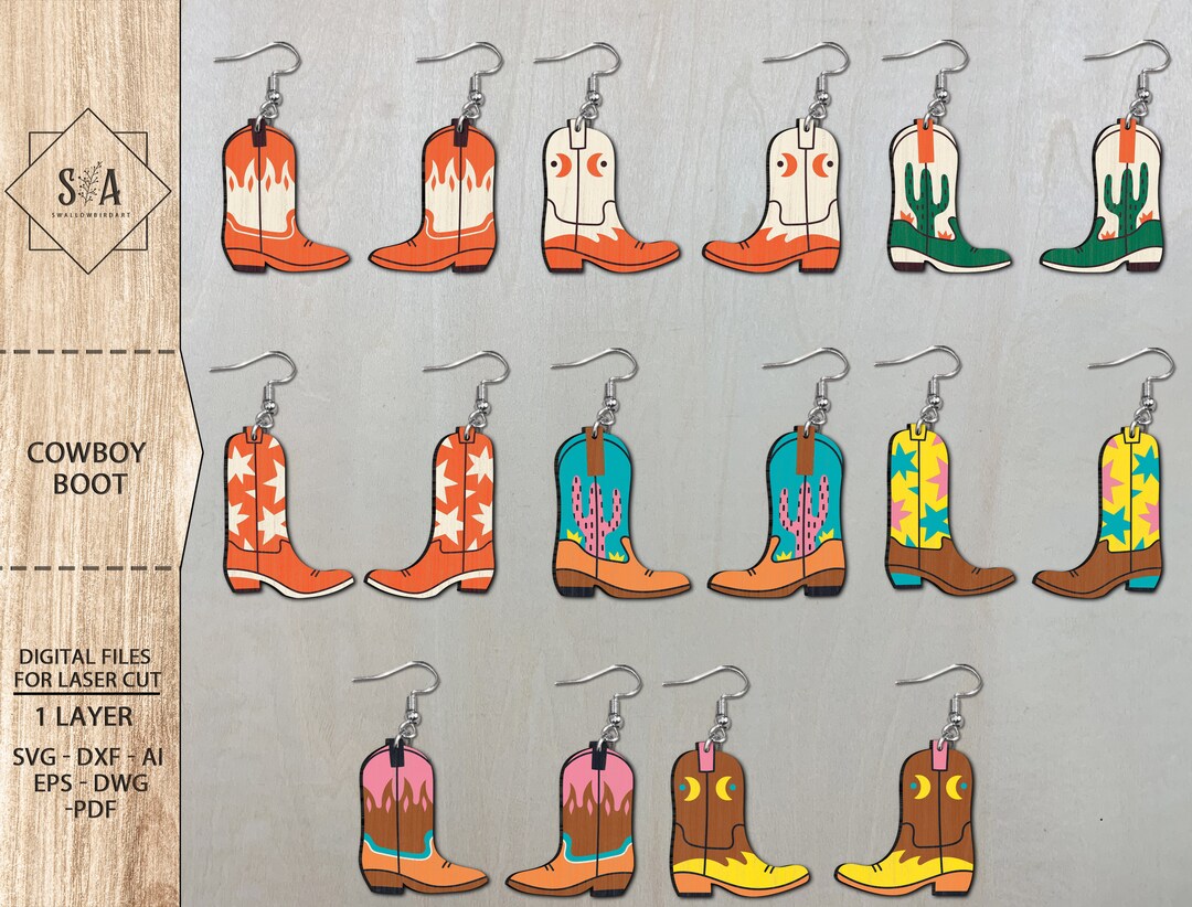 Western Earrings Cowboy Boot Svg, Cowboy Glowforge Svg, Cowboy Boot ...
