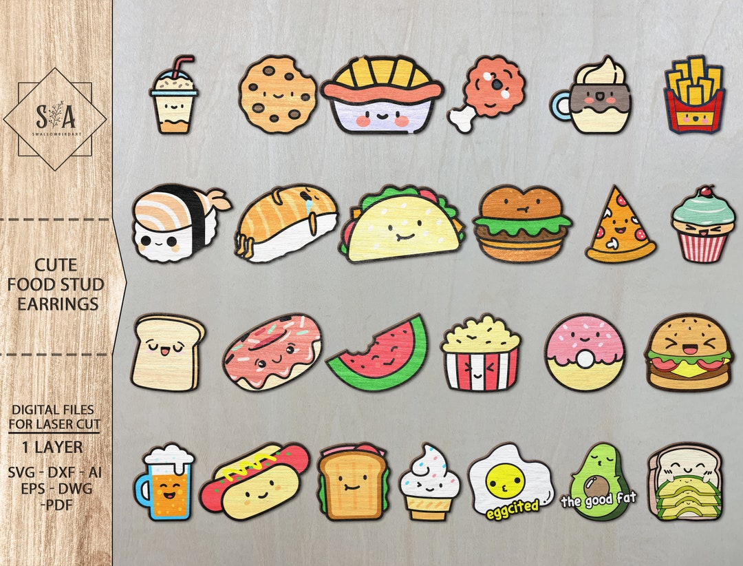 Food Stud Earrings Bundle SVG , Glowforge Files , Laser Cut Files - Etsy