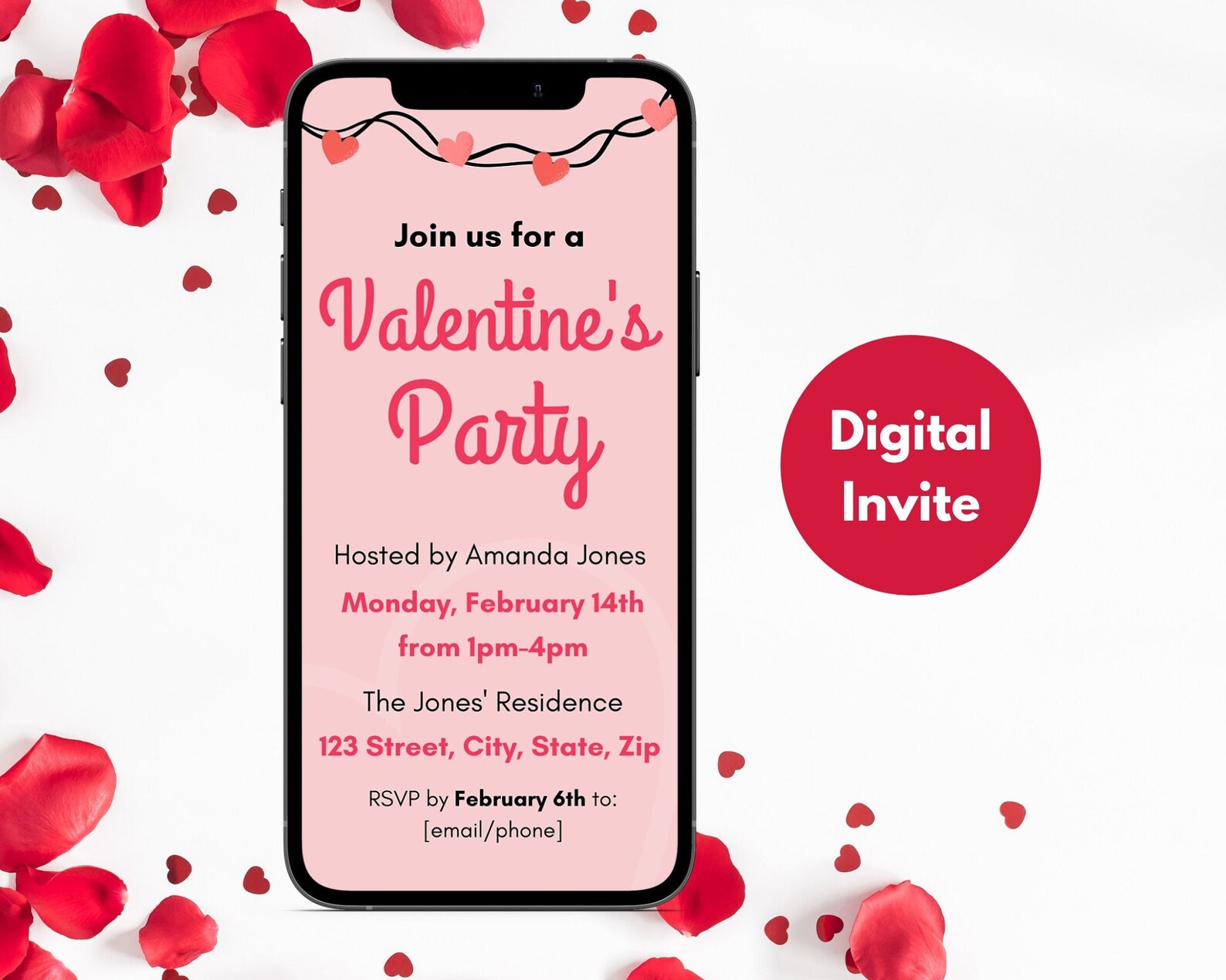 Valentine's Day Party Digital Invitation | Valentine's Party Phone ...
