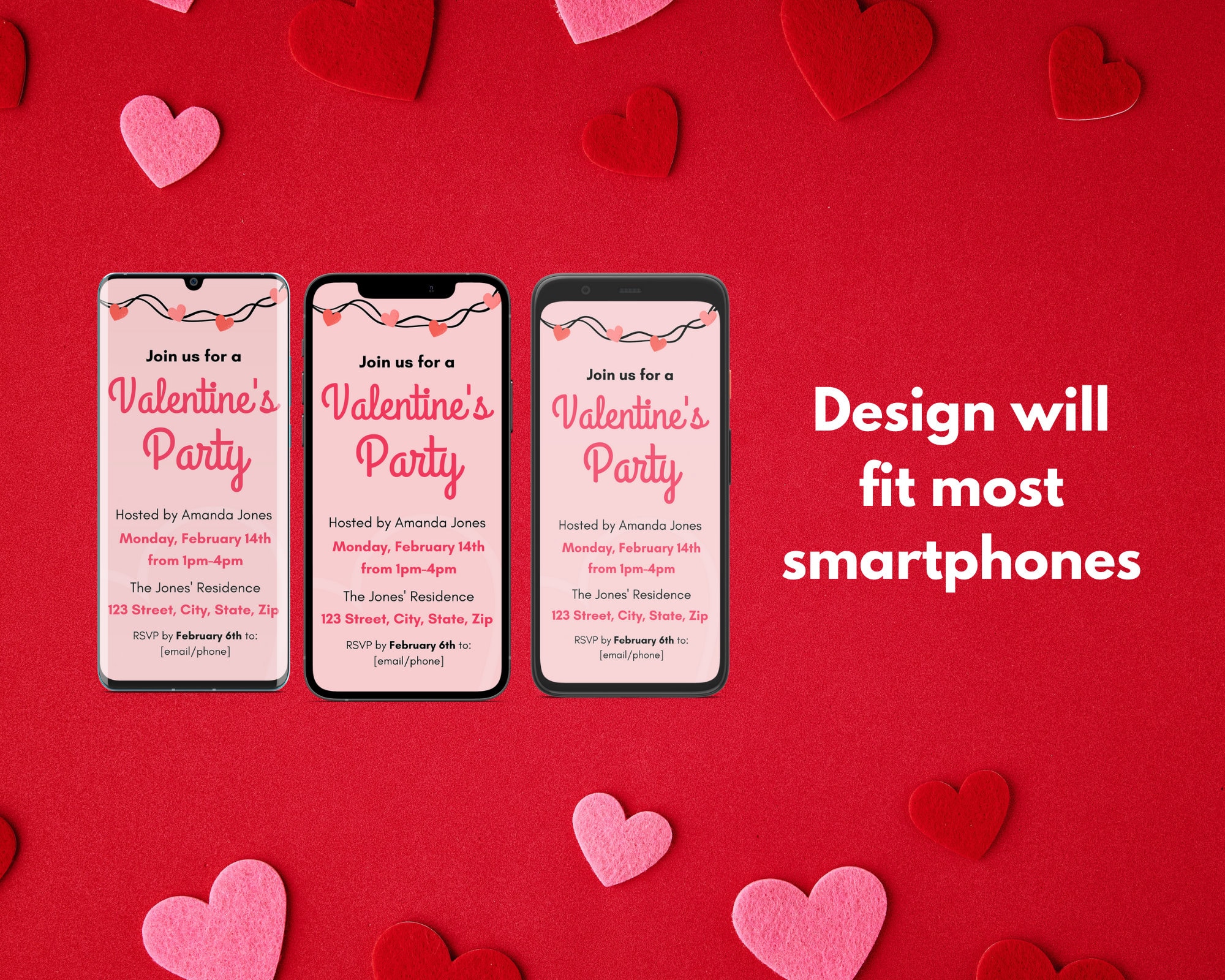 Valentine's Day Party Digital Invitation | Valentine's Party Phone ...