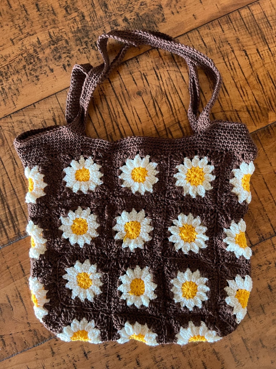 Large Crochet Daisy Granny Square Tote Bag - Etsy