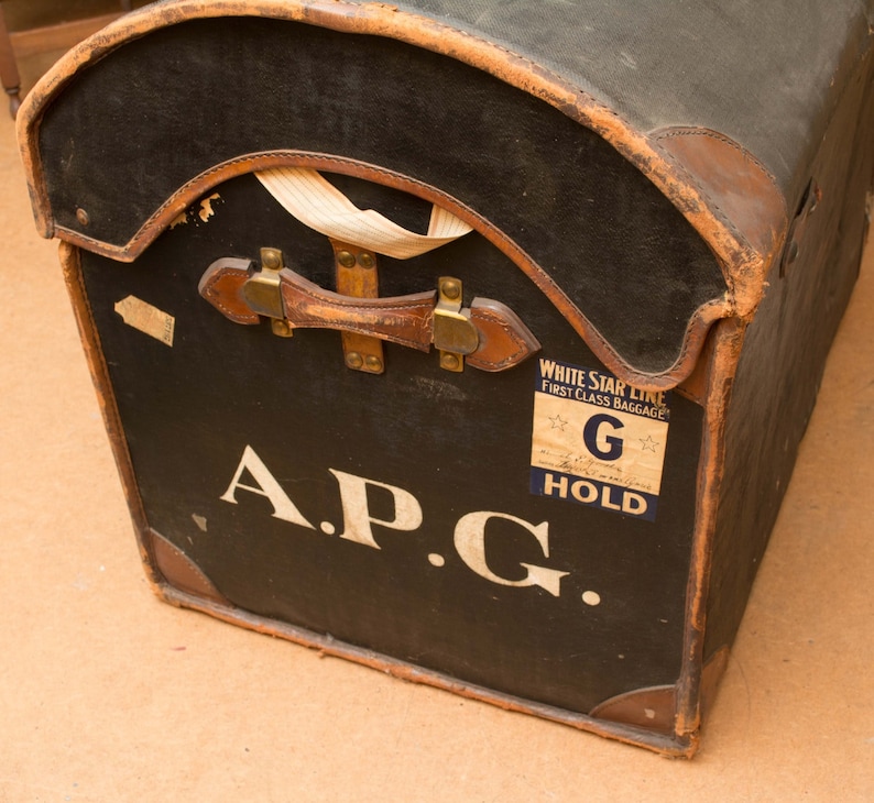 SS Cymric Steamship White Star Line Trinket Dome Trunk With Labels ...