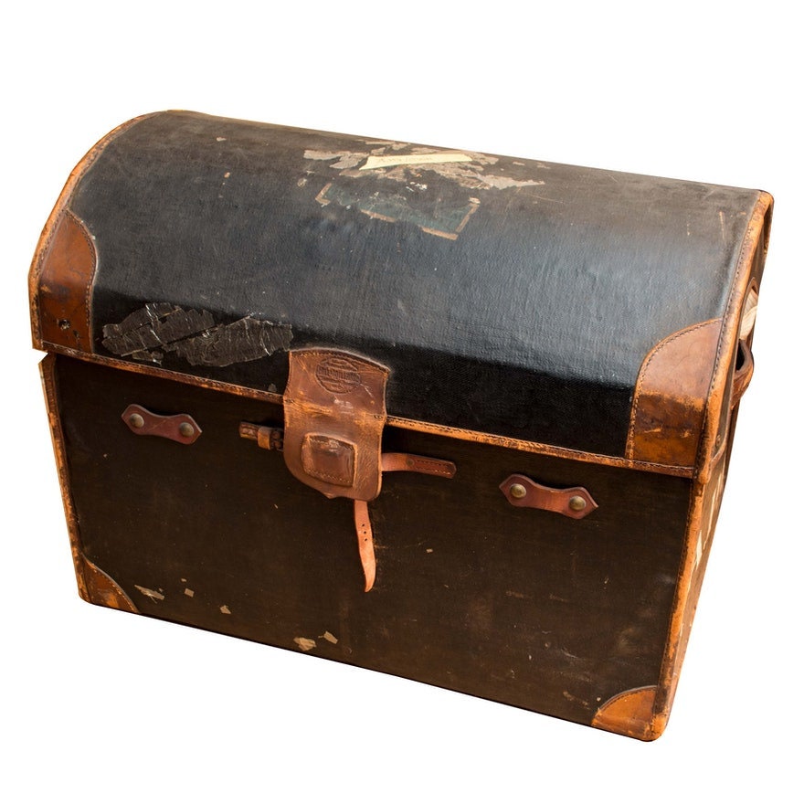 SS Cymric Steamship White Star Line Trinket Dome Trunk With Labels ...