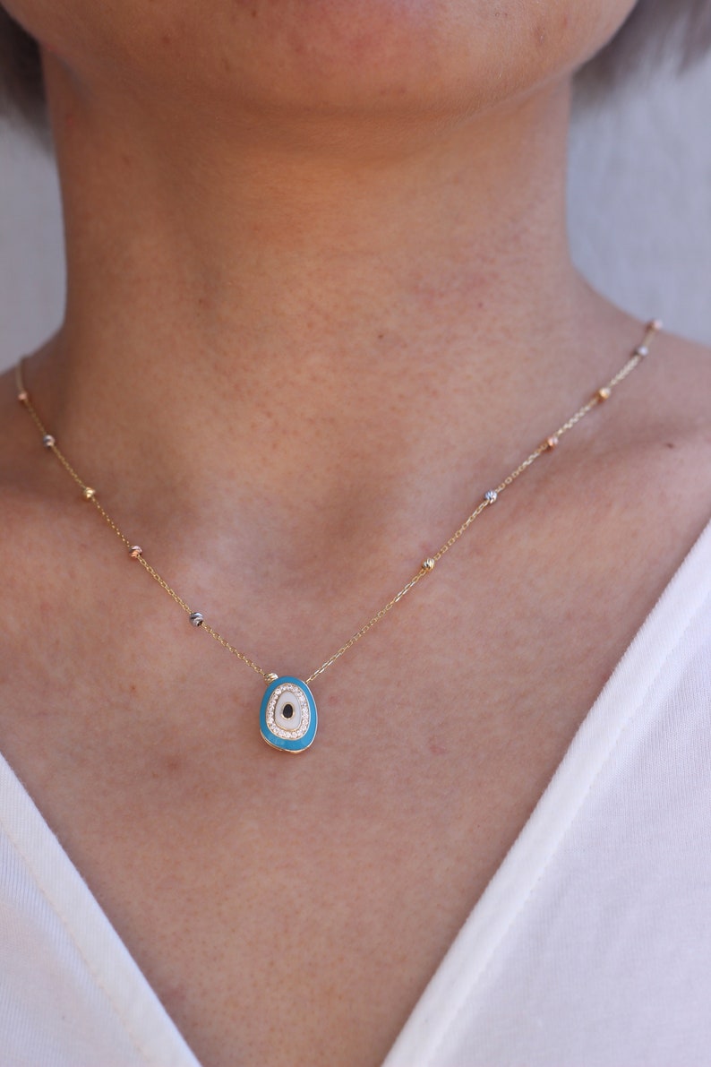 14k Gold Diamond Evil Eye Necklace, Gold Eye Necklace, Diamond Eye ...