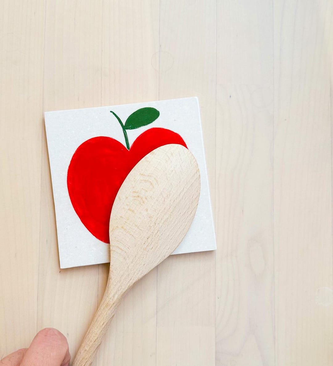 Apple Tile Spoon Rest | Hand-painted Glazed Ceramic Unique Kitchenware ...