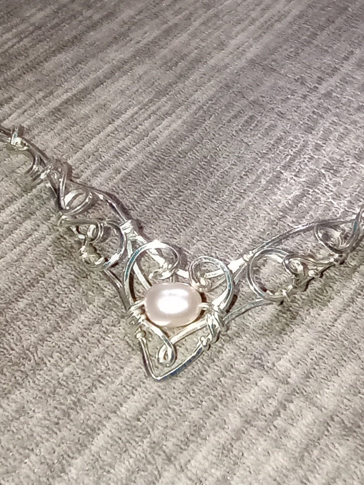 Sterling Silver Filigree Wire Wrap Necklace With Natural Pearl Element ...