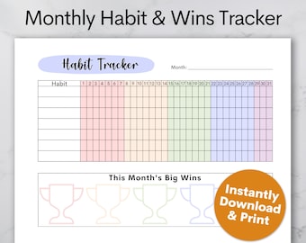 Habit Tracker Printable Downloadable Daily Weekly Monthly Goal Log ...