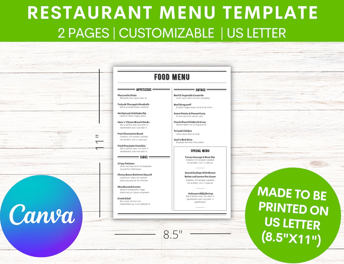 Menu Template | Price List | Editable | Customize in Canva | Restaurant ...