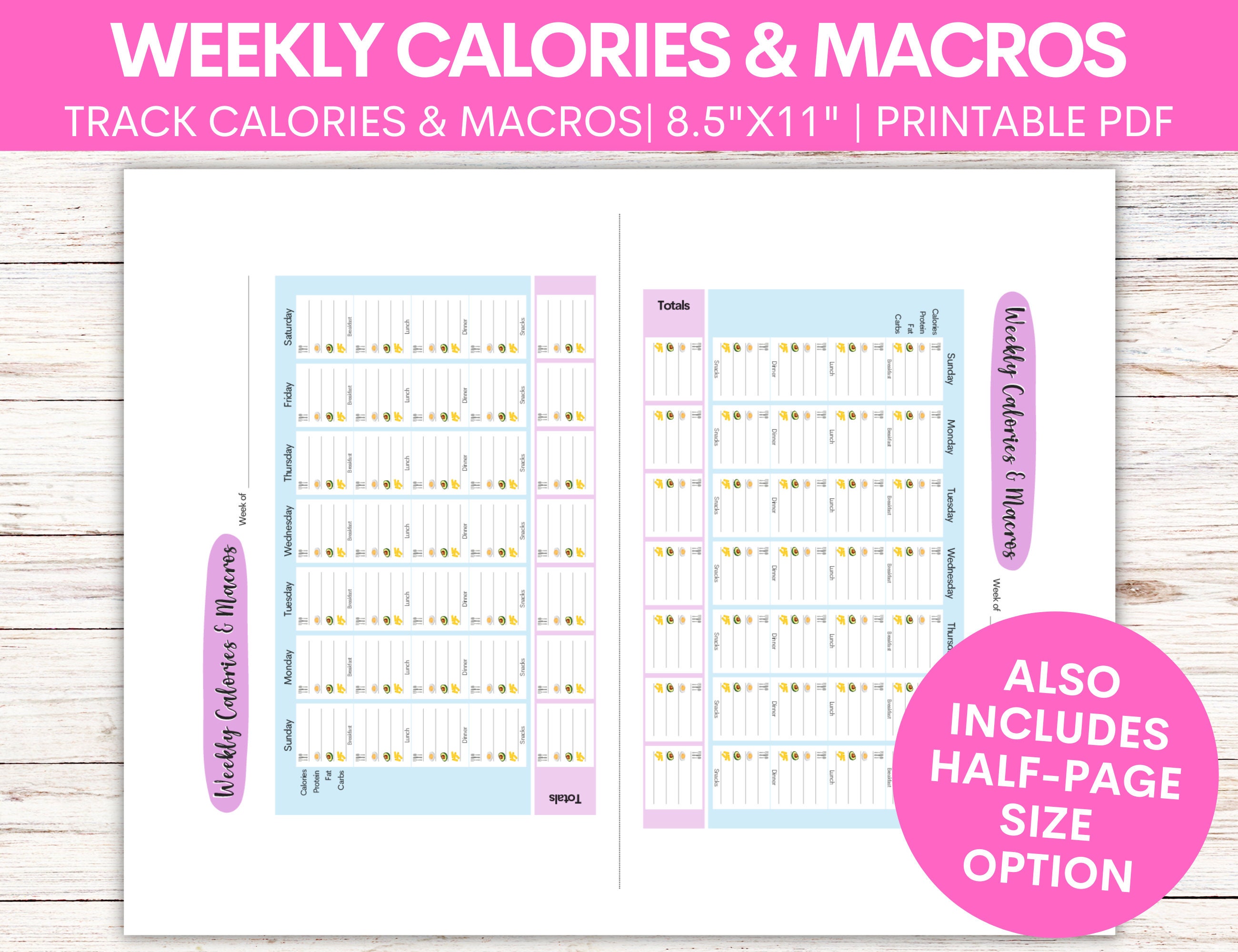 Weekly Calories and Macros Tracker | Calories, Protein, Fat, & Carbs ...