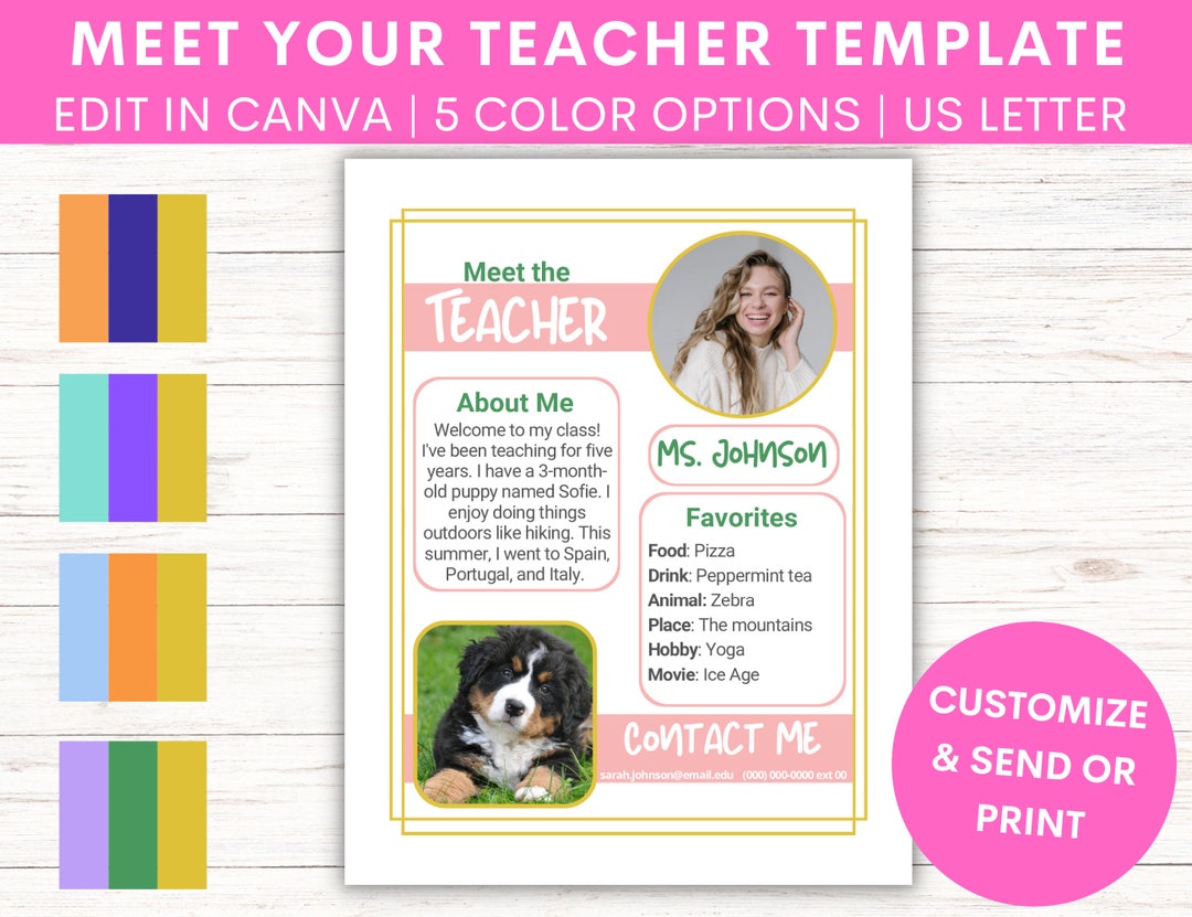 Meet the Teacher Customizable Canva Template | 8.5" X 11" US Letter ...