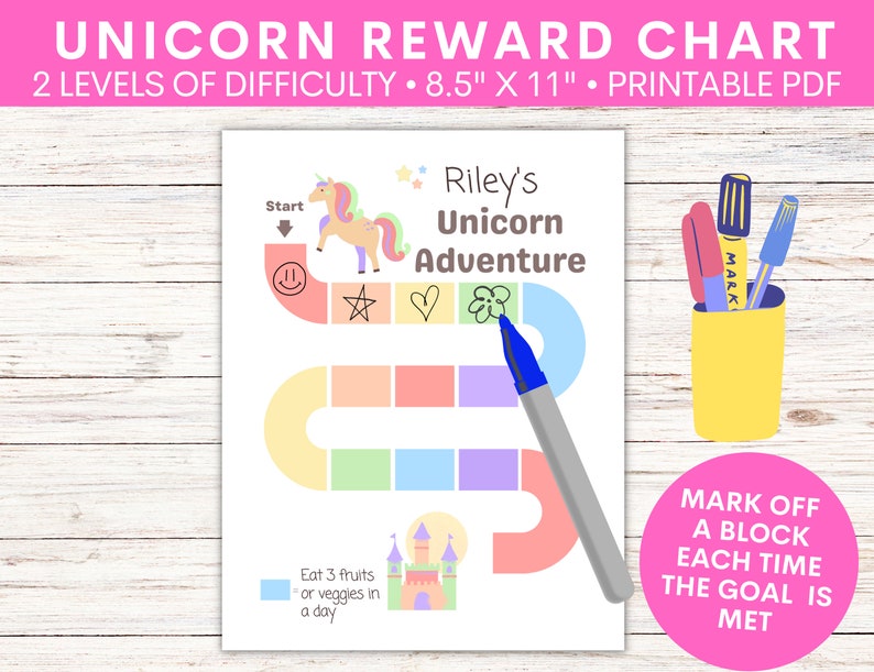 Unicorn Kids Reward Chart Children's Reward Chart Toddlers Good ...