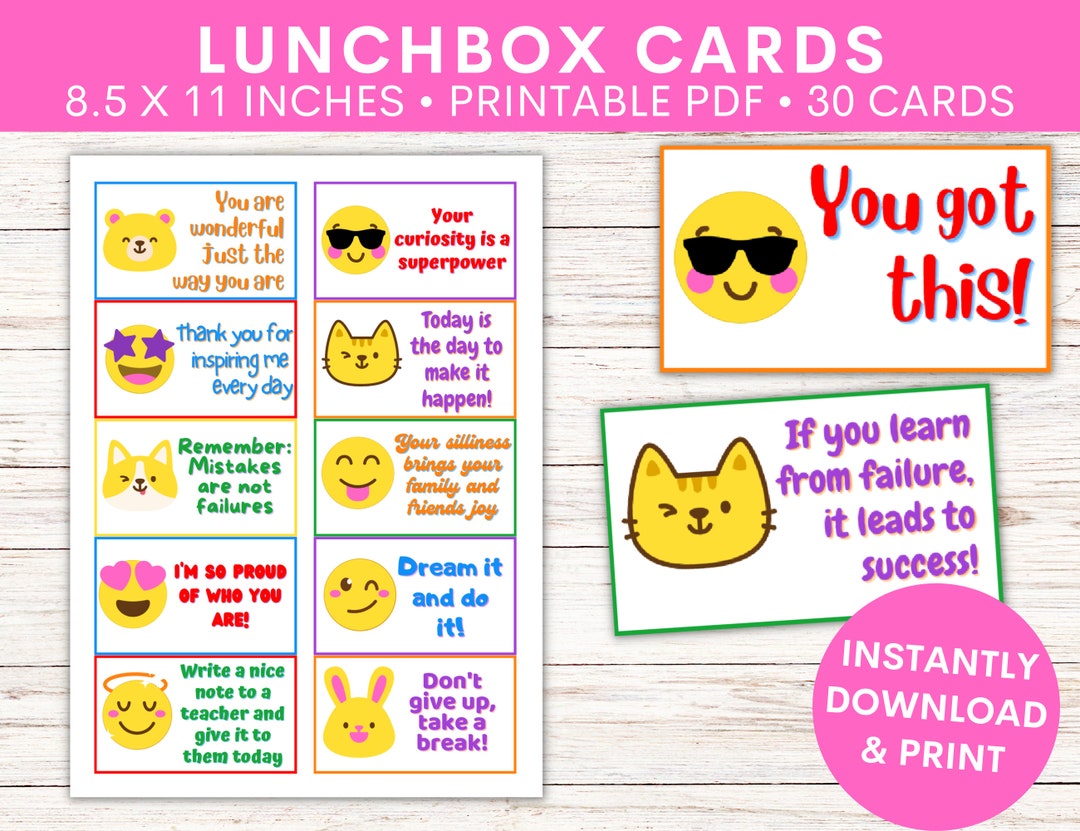 Lunchbox Notes for Kids | Positive Lunch Box Cards | Colorful Inspiring ...