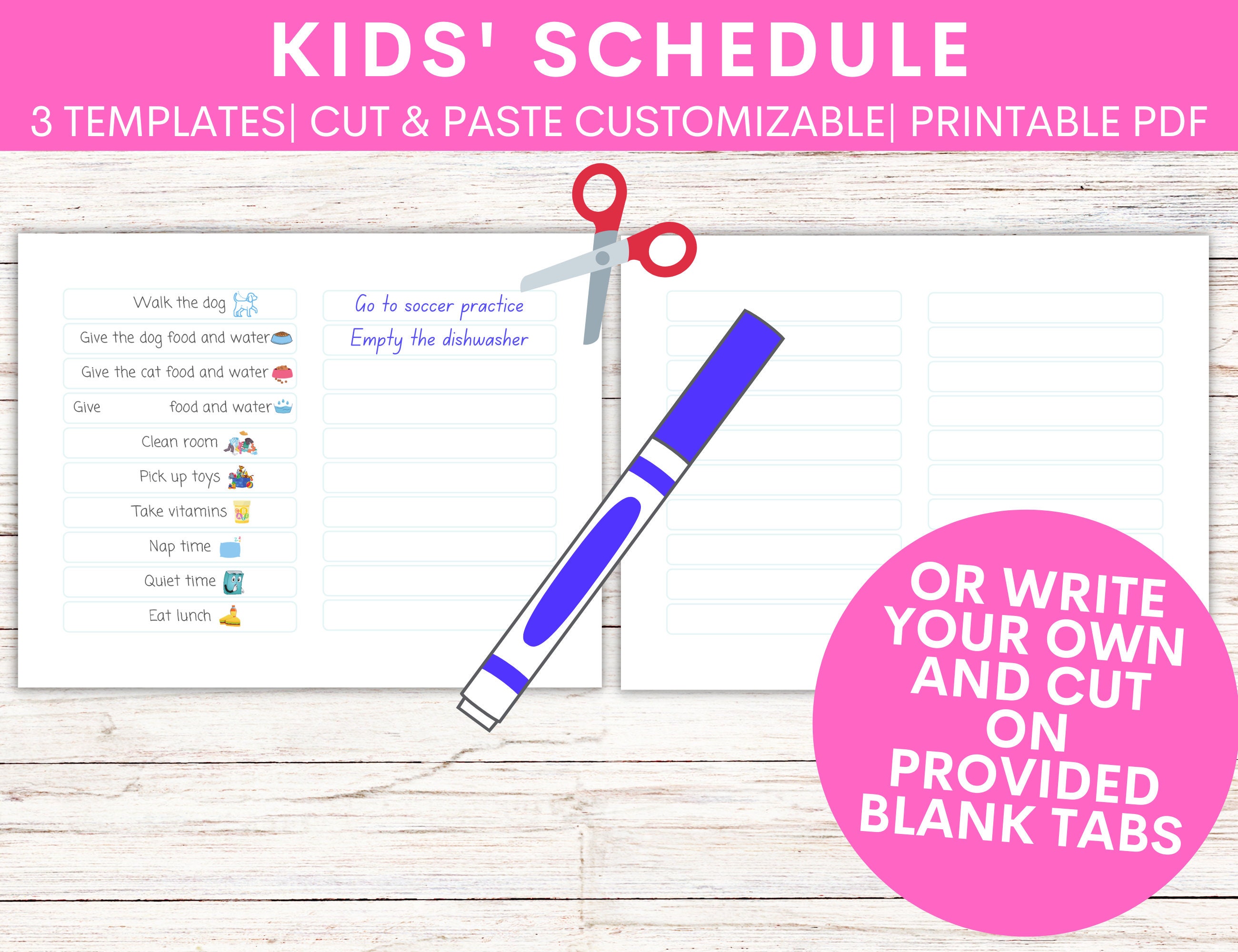 Children's Schedule | Kids' Schedule | Cut and Paste Customizable ...