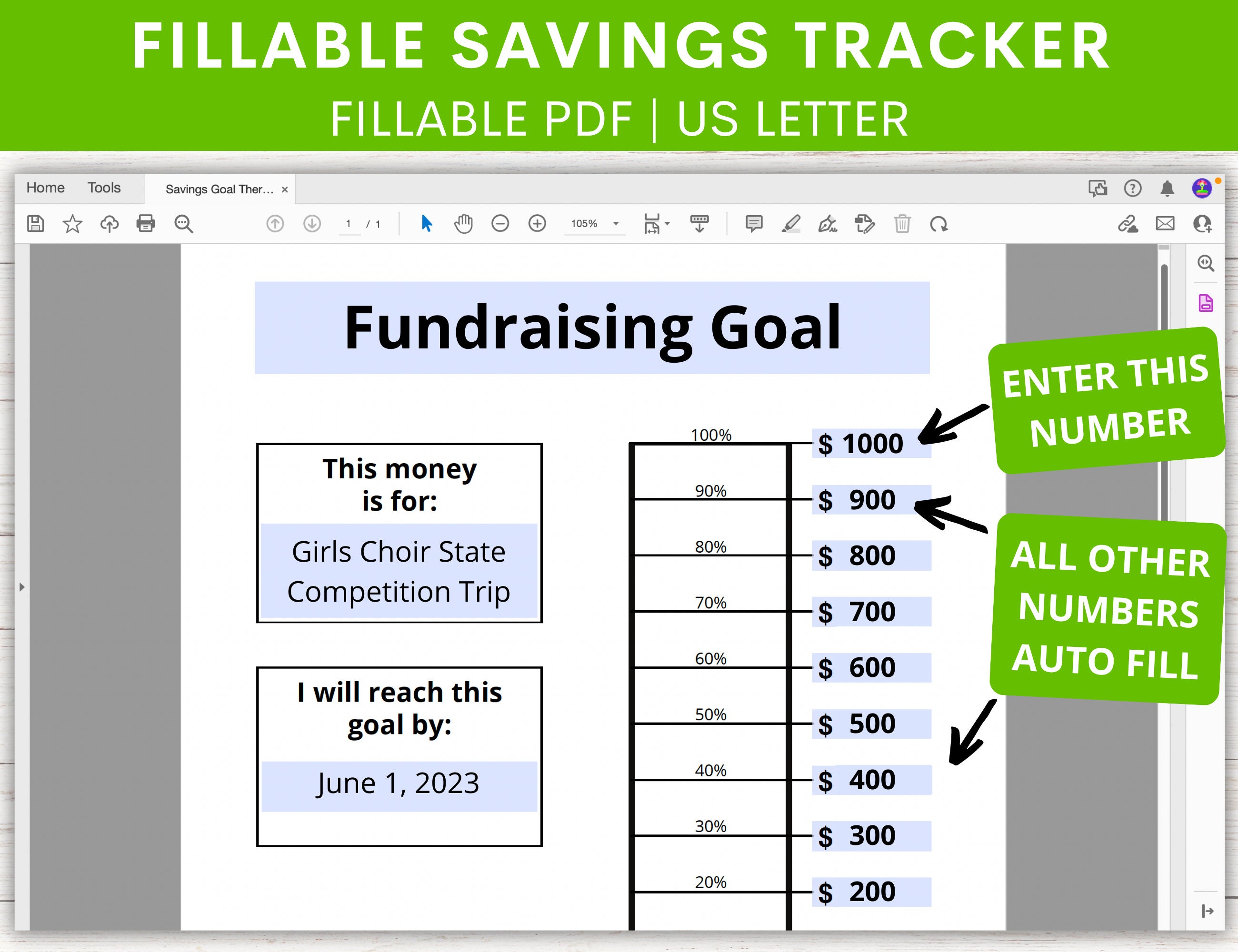 Fillable Savings or Fundraiser Tracker Printable PDF | for Kids Teens ...