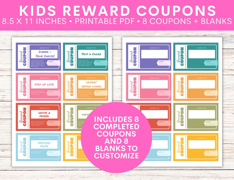 Kids Reward Gift Coupons | Printable | Children’s Voucher | Birthday ...