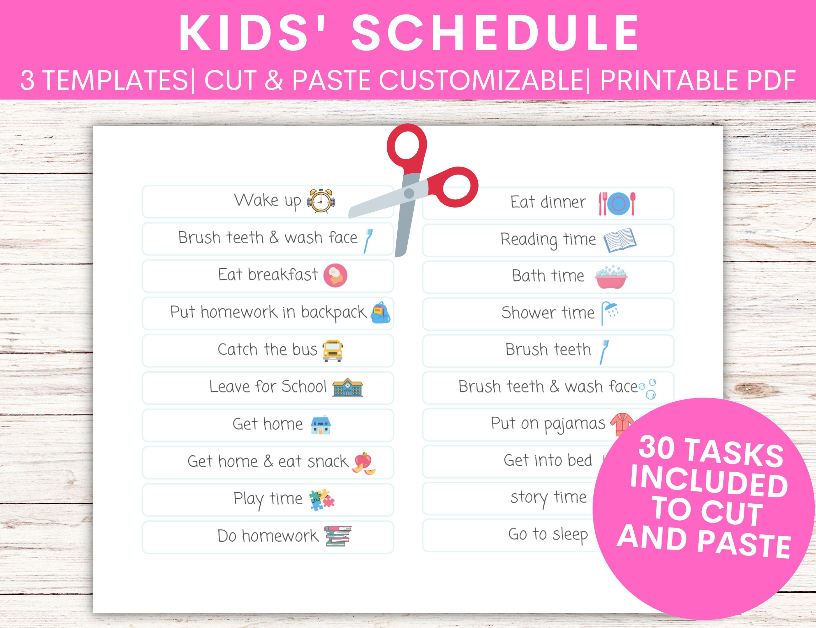 Children's Schedule | Kids' Schedule | Cut and Paste Customizable ...