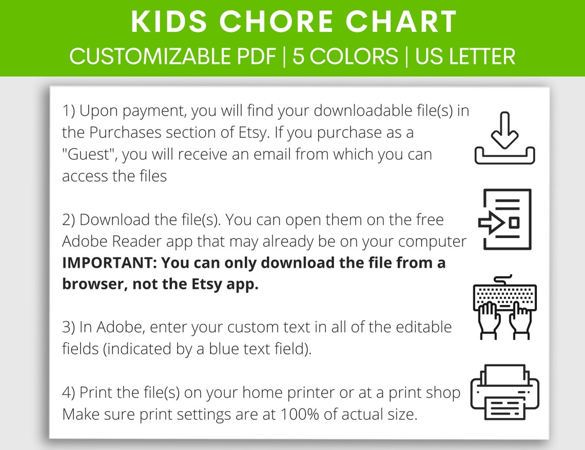 Customizable Kids Chore Chart With Point System | Fillable, Editable ...