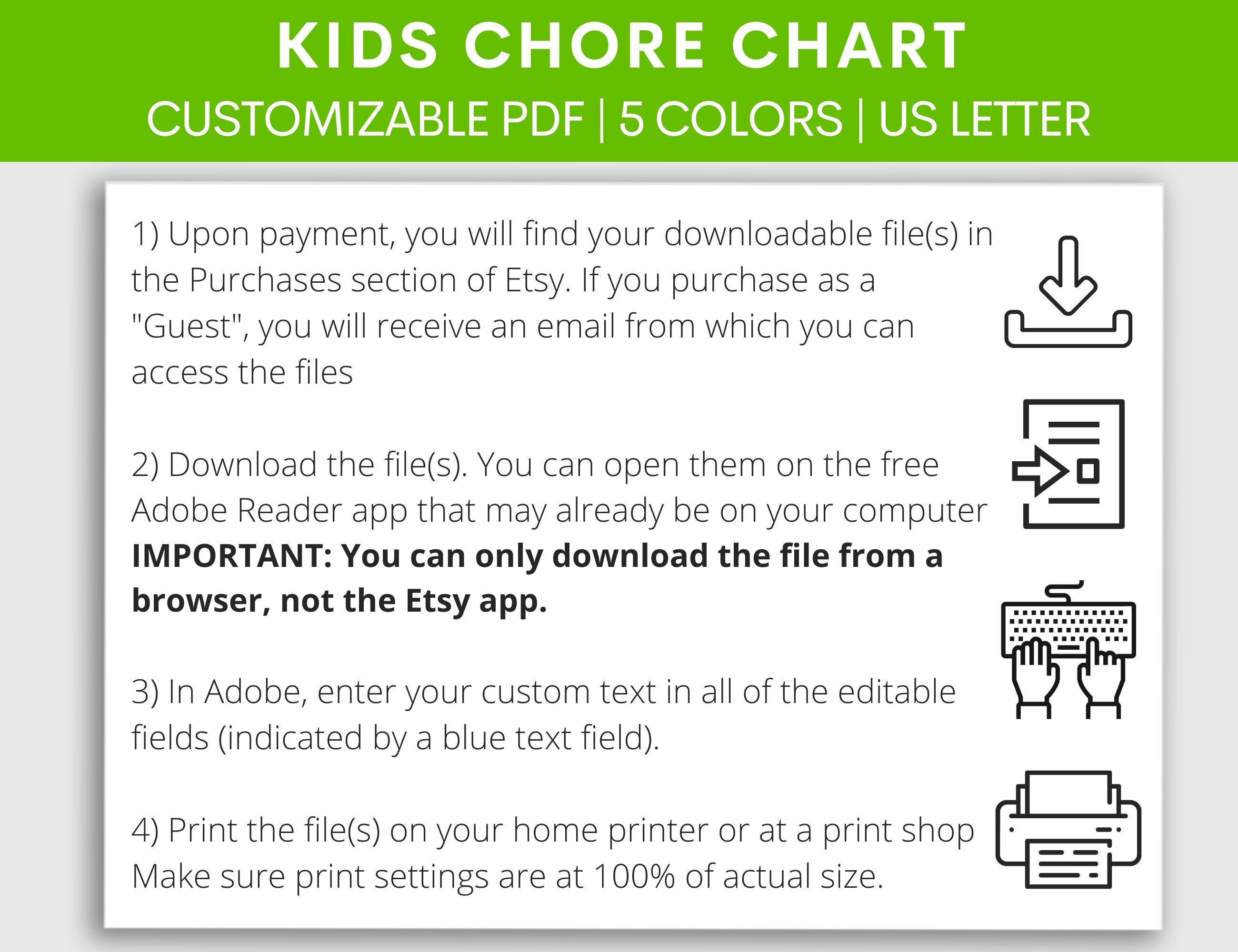 Customizable Kids Chore Chart With Point System | Fillable, Editable ...