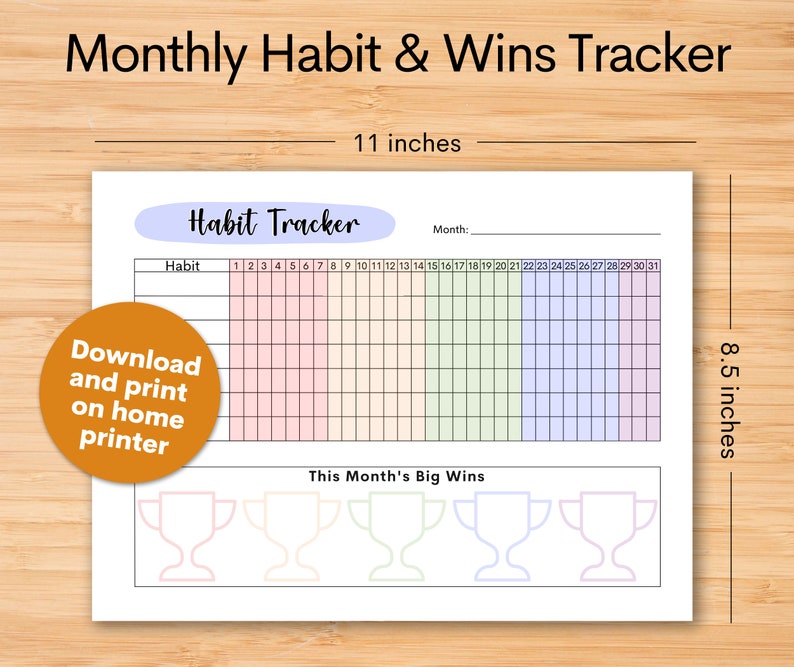 Colorful Habit Tracker + Wins | Printable | Instant Download | Daily ...