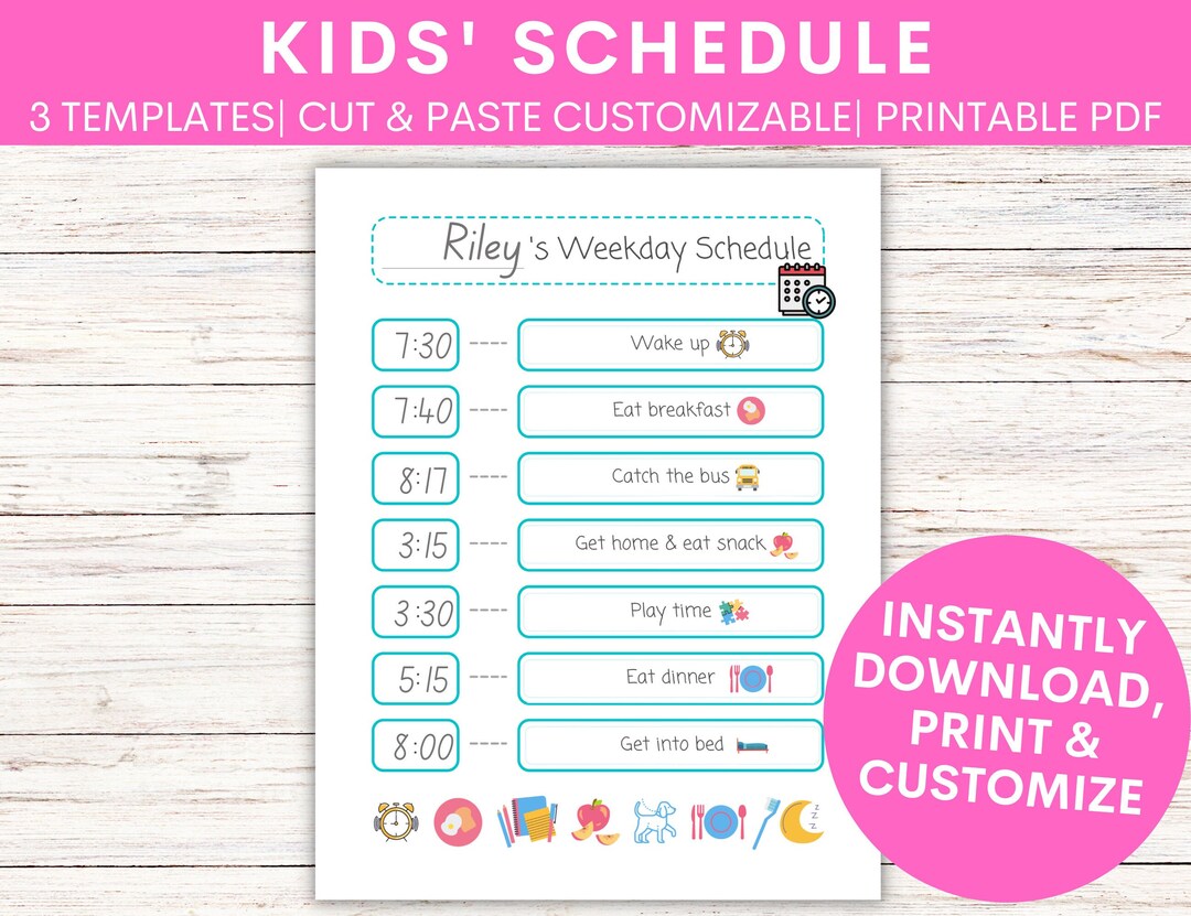 Children's Schedule | Kids' Schedule | Cut and Paste Customizable ...