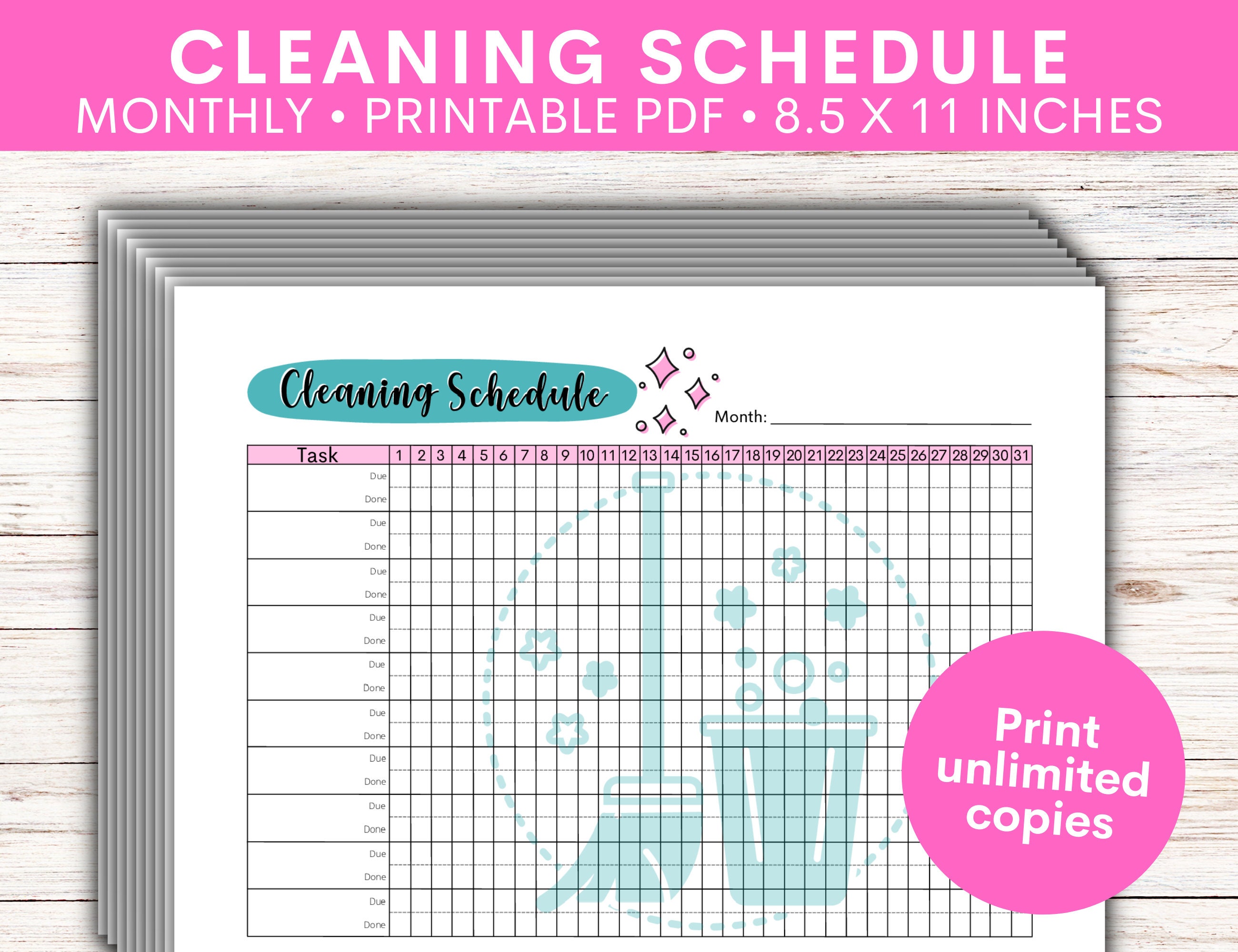 Monthly Cleaning Schedule | Cleaning Tracker | Cleaning Log | Cleaning ...