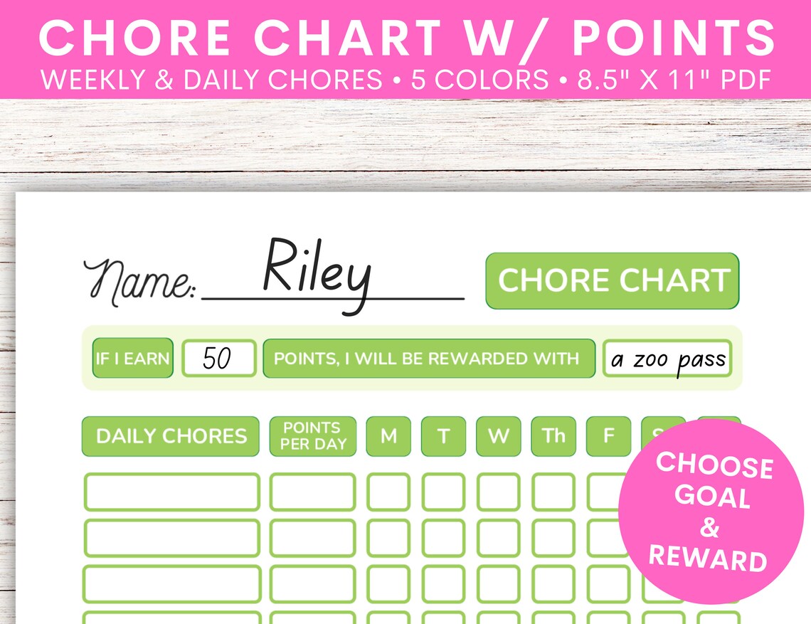 Kids Chore Chart With Point System | Children's Allowance Tracker ...