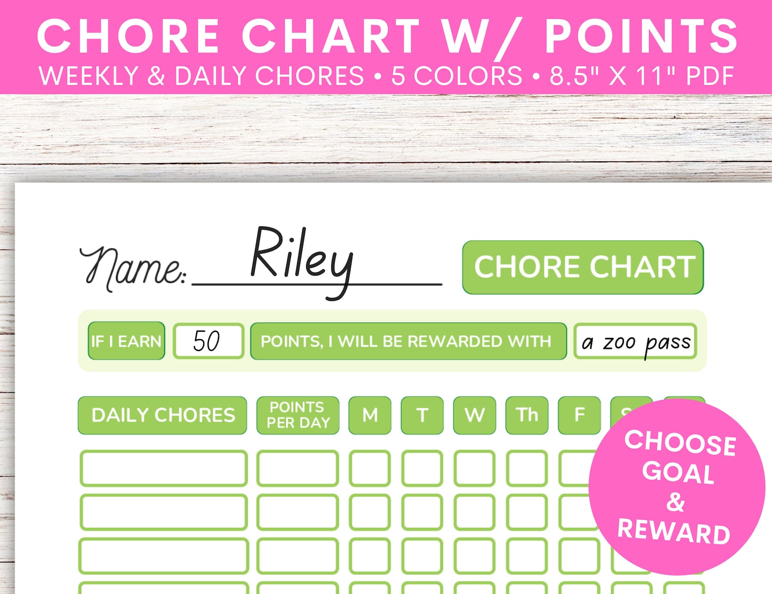 Kids Chore Chart With Point System | Children's Allowance Tracker ...