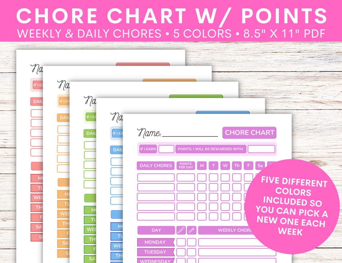 Kids Chore Chart With Point System | Children's Allowance Tracker ...