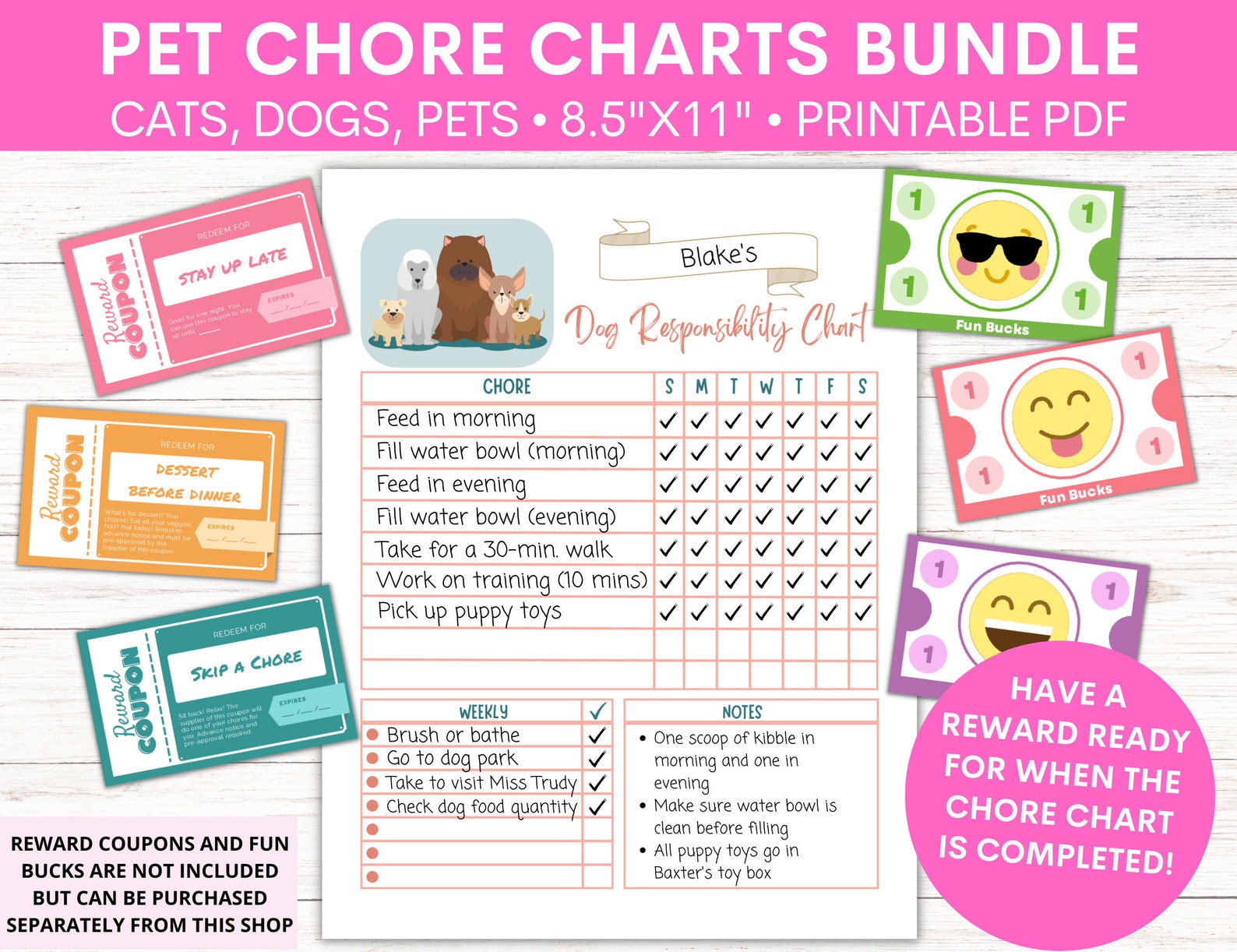 Pet Responsibility Chart for Kids | Children and Teens Dog and Cat ...