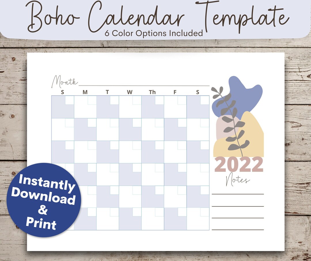 Boho Calendar Template | Blank | Printable | Downloadable | Minimalist ...