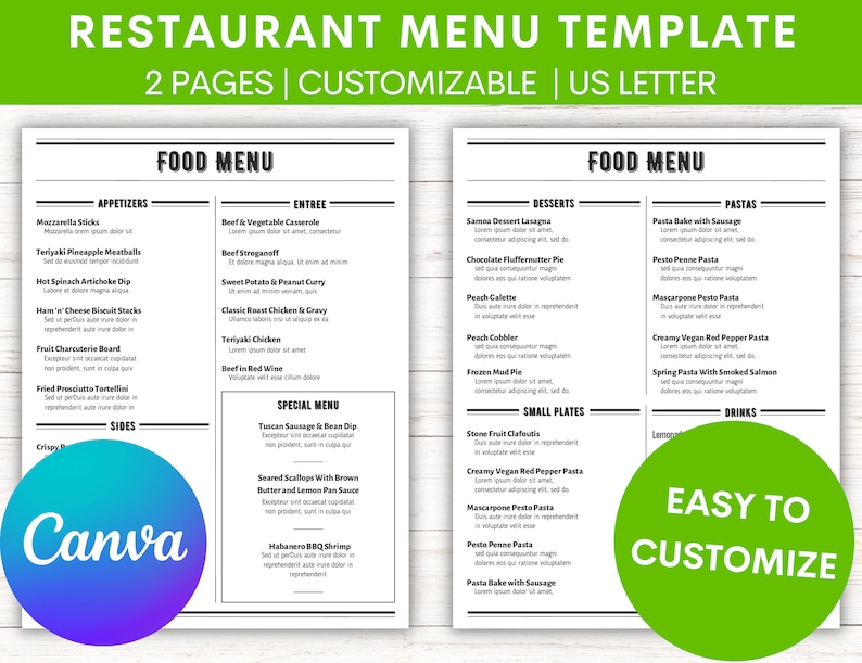 Menu Template | Price List | Editable | Customize in Canva | Restaurant ...