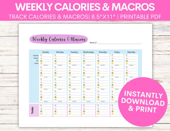 Weekly Calories and Macros Tracker Calories Protein Fat & | Etsy
