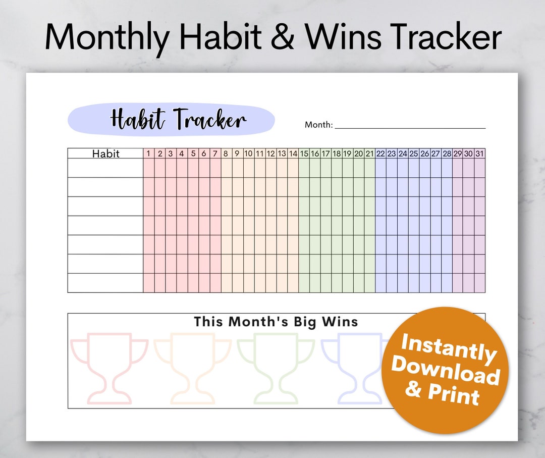 Colorful Habit Tracker + Wins | Printable | Instant Download | Daily ...