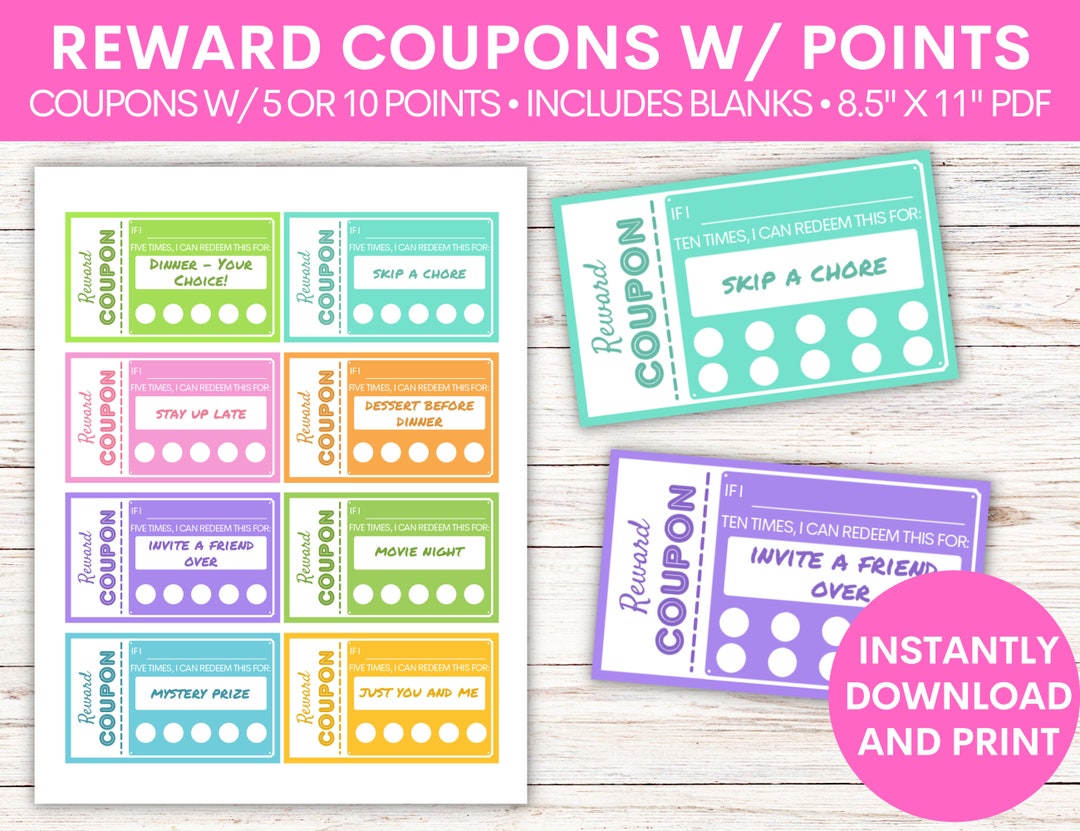 Kids Reward Coupons With Points | Printable | Children’s Voucher Punch ...