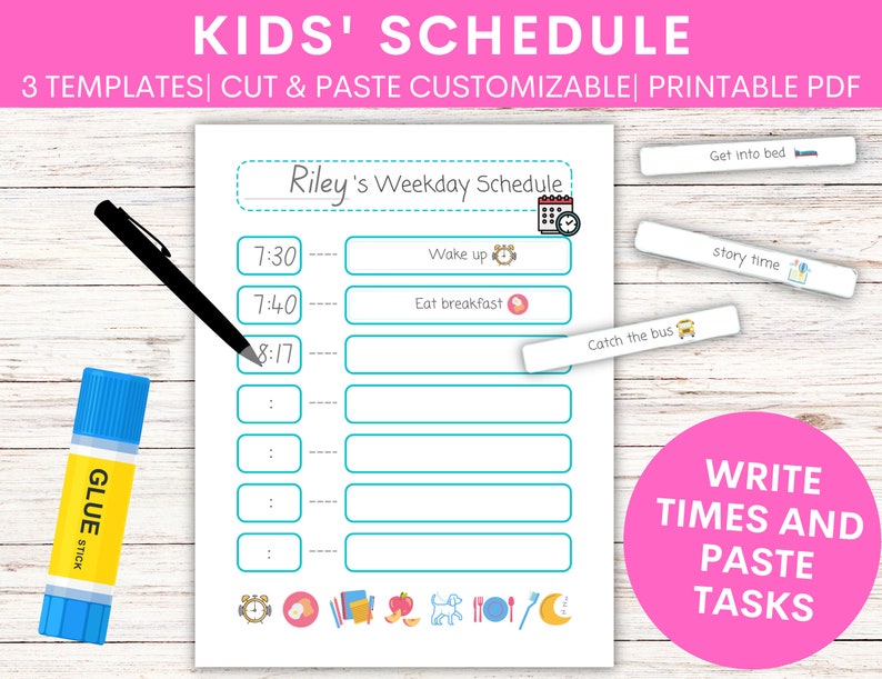 Children's Schedule | Kids' Schedule | Cut and Paste Customizable ...
