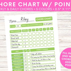 Kids Chore Chart With Point System | Children's Allowance Tracker ...