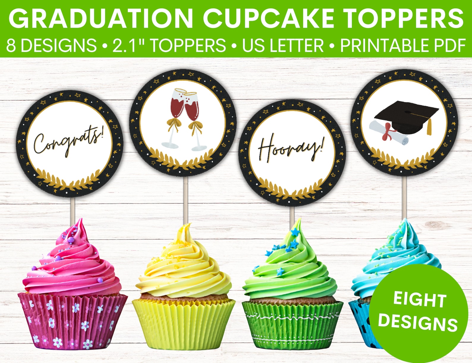 Graduation Cupcake Toppers Printable Congrates Graduate - Etsy