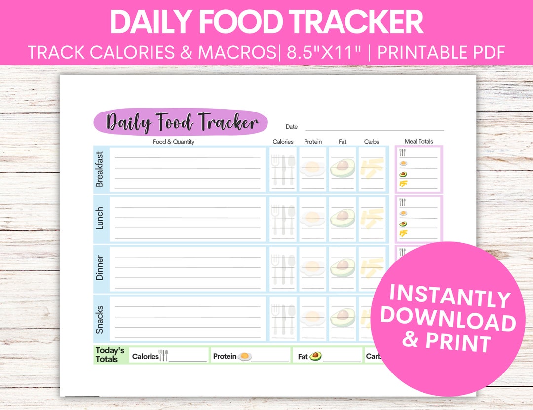Daily Food Tracker | Calories and Macros Tracker | Printable | Instant ...