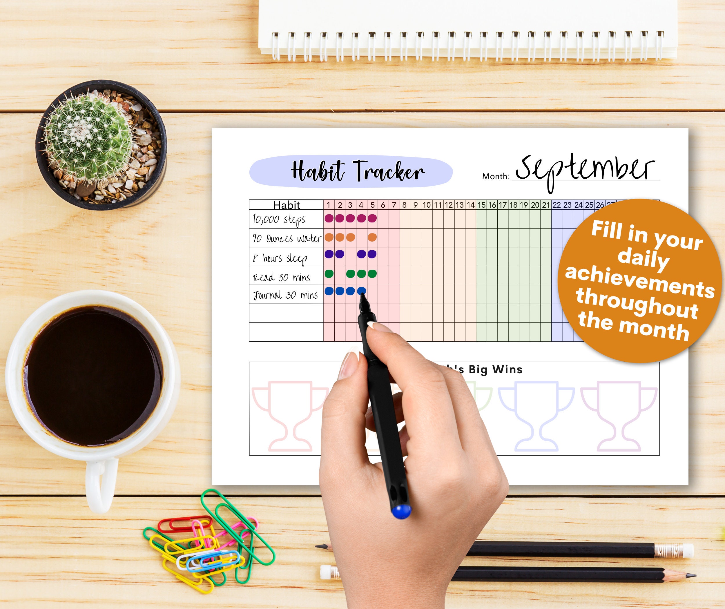 Colorful Habit Tracker + Wins | Printable | Instant Download | Daily ...